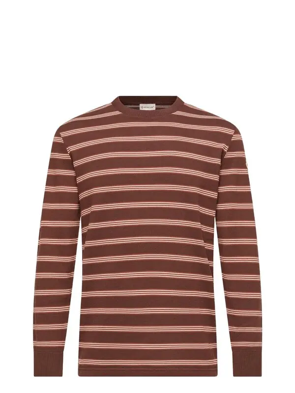 Moncler Striped Cotton Crew Neck Sweatshirt - Brown/pink