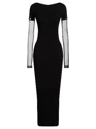Sportmax Long Sleeve Dress With Sheer Appliqué Sleeves - Black