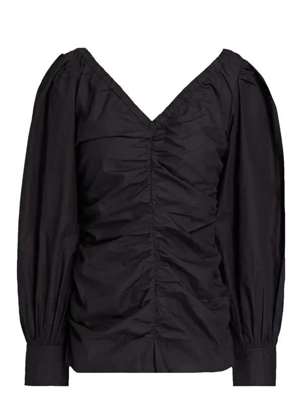 GANNI Pleated Long Sleeve Blouse - Black