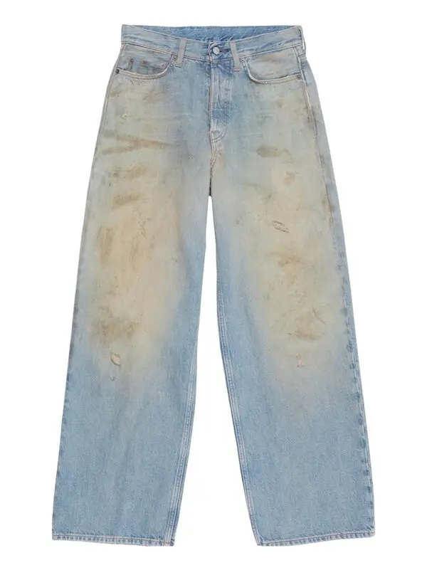Acne Studios Distressed Leather Patch Jeans - Gray