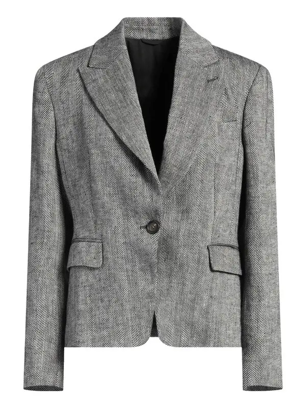 Brunello Cucinelli Single-breasted Herringbone Linen Blazer - Grey
