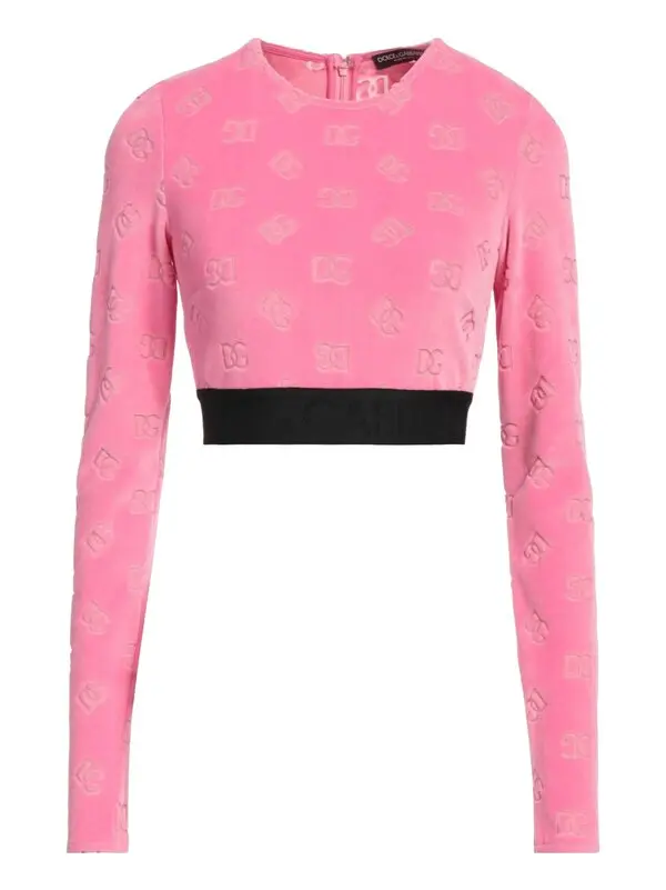 Dolce & Gabbana Cropped T-shirt With Monogram And Zip Fastening - Pink