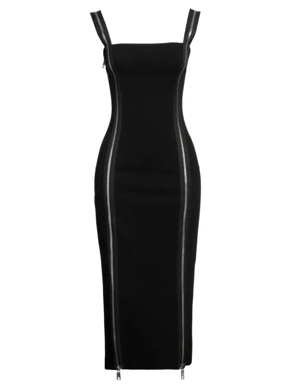 Dolce & Gabbana Sleeveless Square Neck Midi Dress With Zip Detail - Black