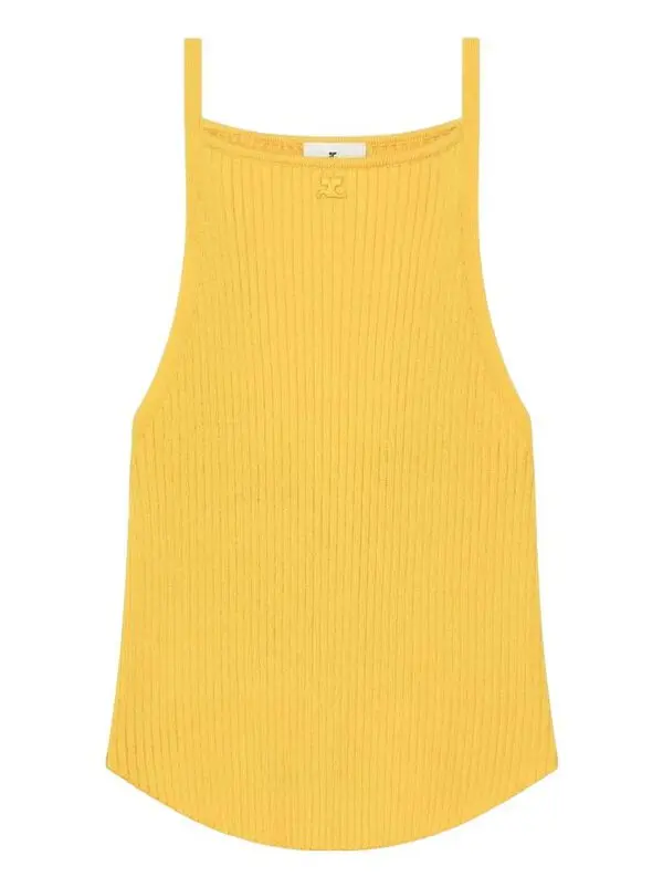 COURREGES Courrèges Sleeveless Rib Knit Top With Embroidered Logo - Yellow