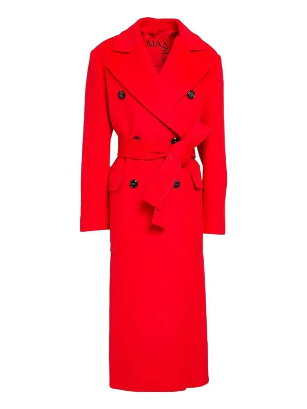 MAXCO. Belted Wool Coat With Notched Lapel - Red
