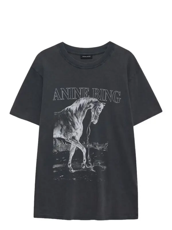 ANINE BING Lili Horse Print T-shirt - Washed Black