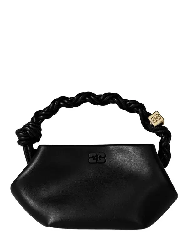GANNI Leather Handbag With Twisted Handle - Black
