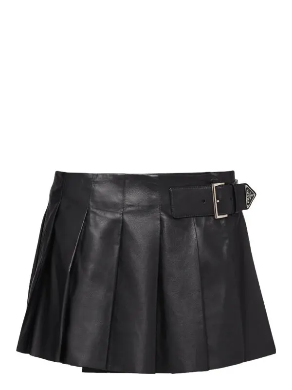Prada Pleated Leather Mini Skirt - Black