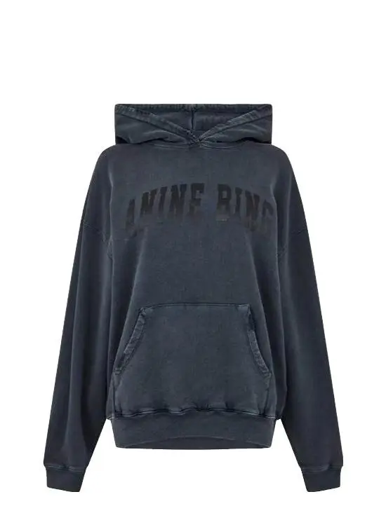 ANINE BING Long Sleeve Hooded Sweatshirt - Black