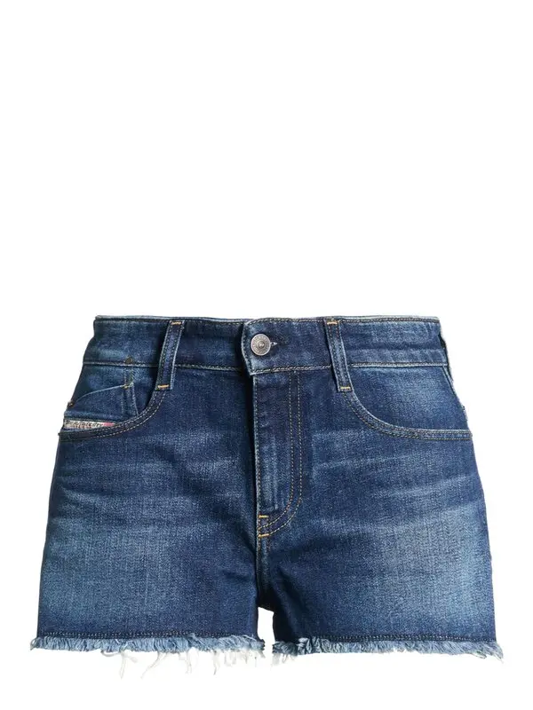 DIESEL® Medium Wash Denim Hot Shorts With Frayed Hem - Blue