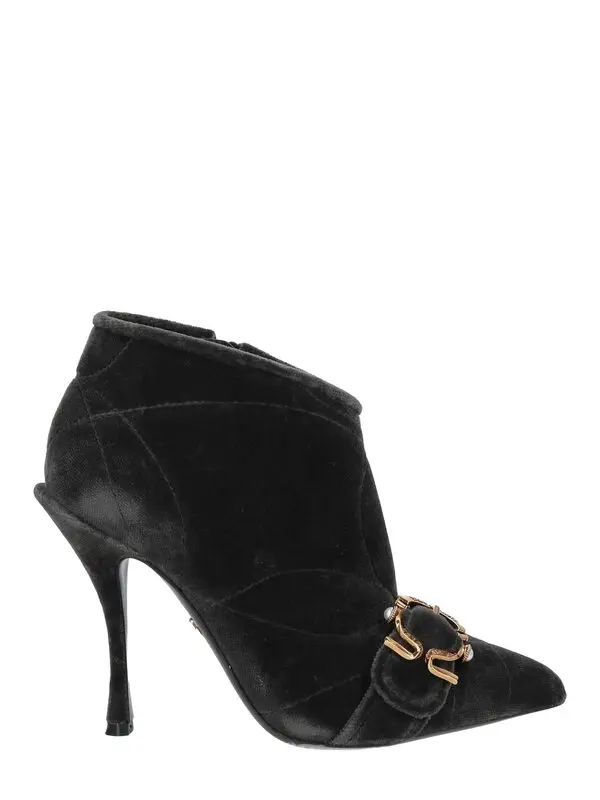 Dolce & Gabbana Pointed-toe Suede Ankle Boots With Buckle Detail - Black