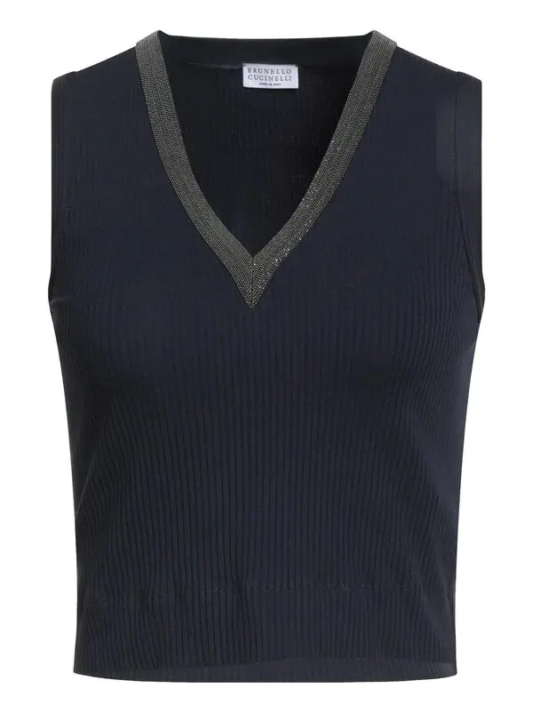 Brunello Cucinelli Sleeveless V-neck Embellished Top - Black