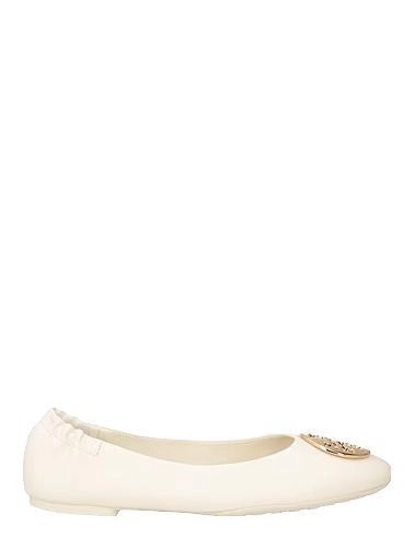 Tory Burch Round Toe Embellished Leather Flats - White