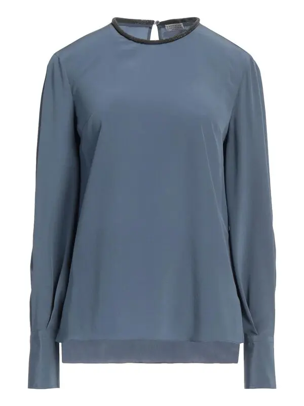 Brunello Cucinelli Solid Color Long Sleeve Top - Blue
