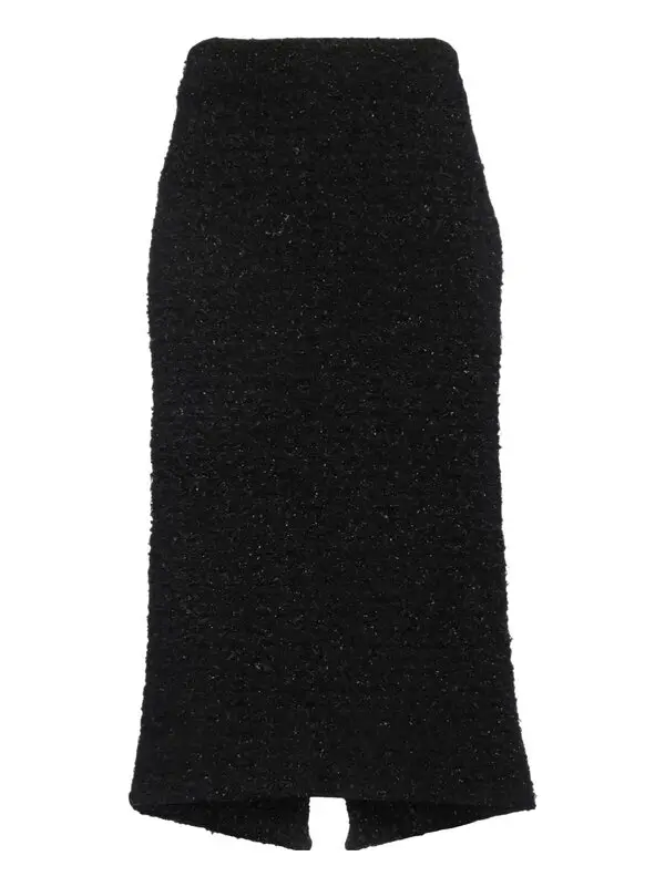 Balenciaga Tweed Pencil Skirt With Front Slit - Black