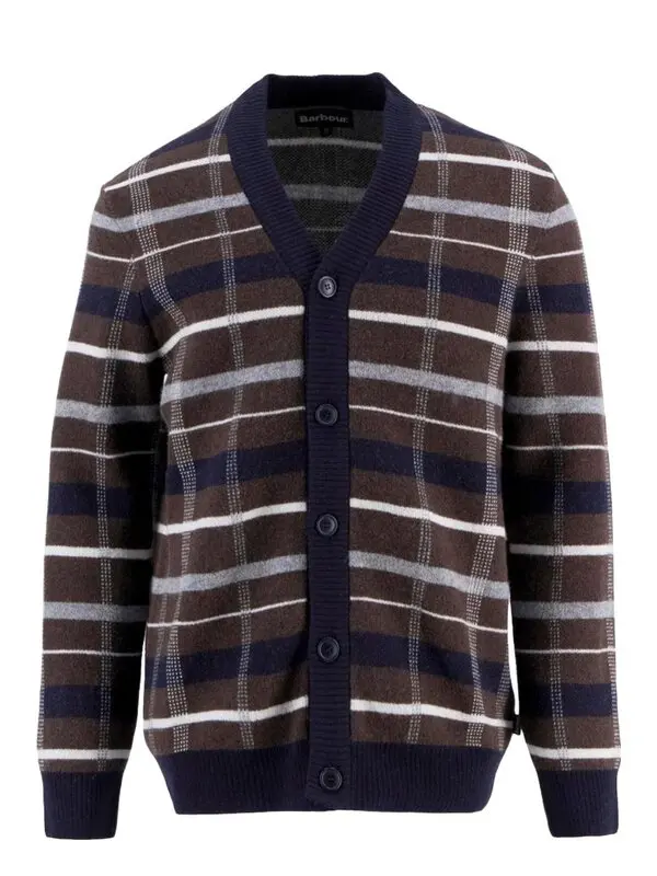 Barbour Long-sleeved Knitted Cardigan With Check Pattern - Black