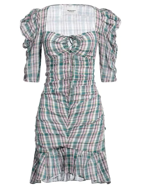 Isabel Marant Étoile Plaid Ruched Dress With Square Neck - Multicolor