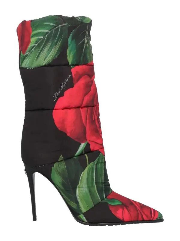 Dolce & Gabbana Floral Print Padded Ankle Boots - Black