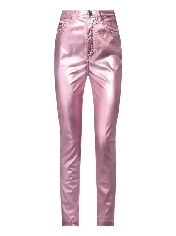 Dolce & Gabbana Fitted Metallic Stretch Trousers - Pink