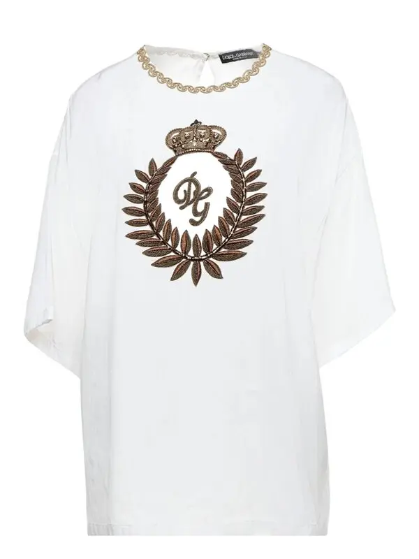 Dolce & Gabbana Short-sleeved Top With Embellished Emblem - White