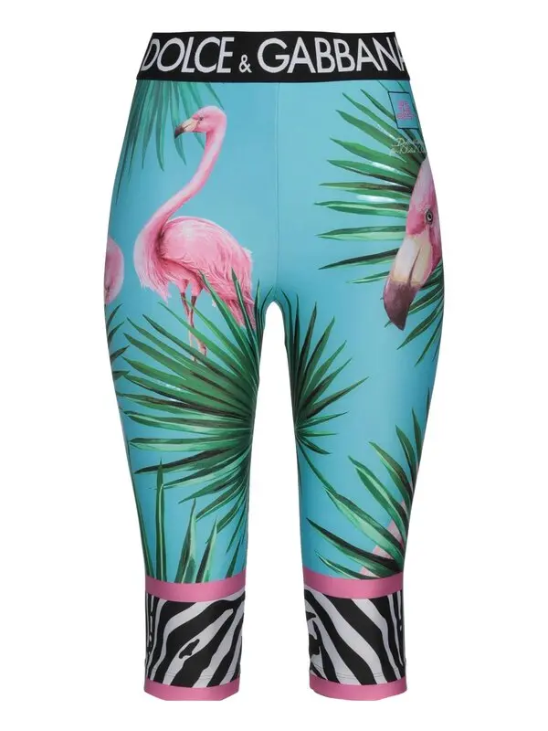 Dolce & Gabbana Flamingo Print Stretch Capri Pants - Blue