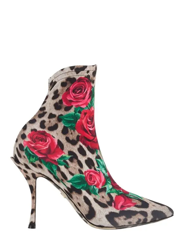 Dolce & Gabbana Pointed Toe Leopard Print Sock Ankle Boots - Nude