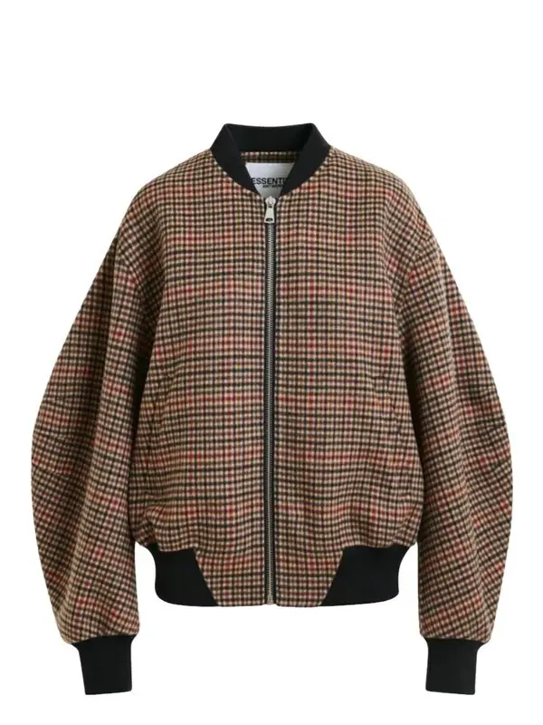 Essentiel Antwerp Checked Wool Bomber Jacket - Black/brown/red