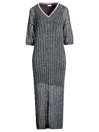 Brunello Cucinelli Ribbed-knit V-neck Sequin Midi Dress - Gray