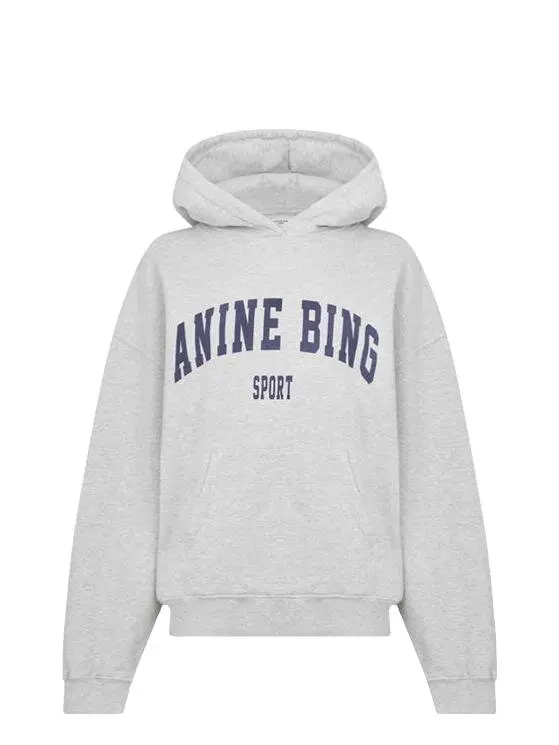 ANINE BING Long Sleeve Hooded Sweatshirt - Heather Grey