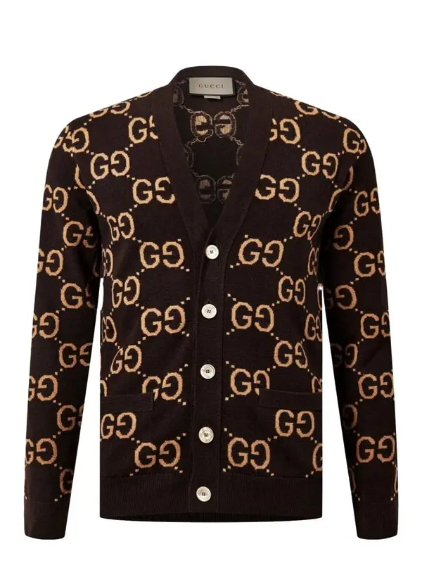 Gucci Lettering Jacquard V-neck Cardigan - Black