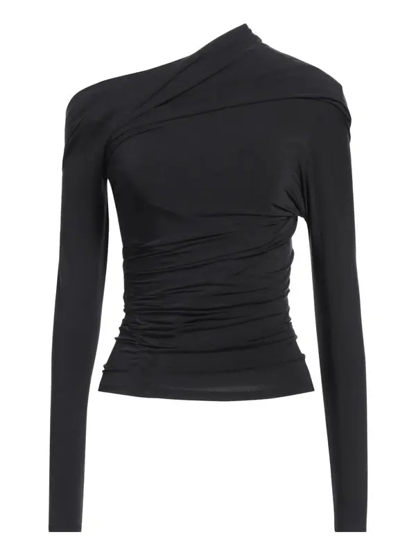 Balenciaga Off-the-shoulder Long Sleeve Jersey Top - Black