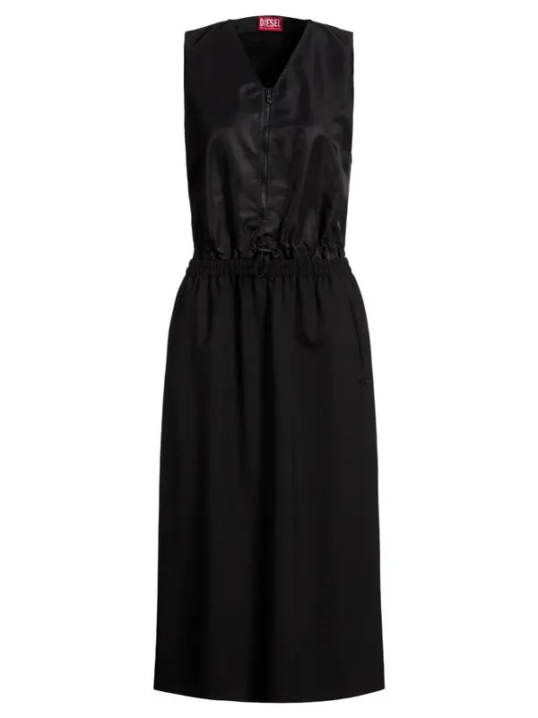DIESEL® Sleeveless V-neck Zip-up Dress With Slit Pockets - Black