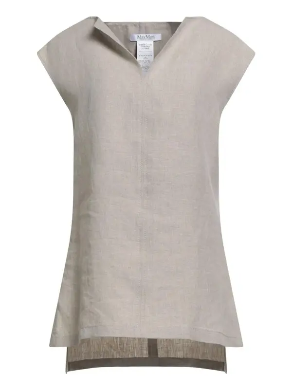 Max Mara V-neck Puff Sleeve Top With Side Slit - Gray