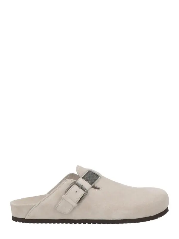Brunello Cucinelli Suede Mules With Buckle Fastening - Nude