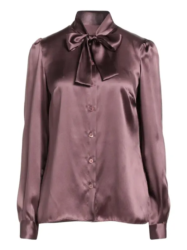 Dolce & Gabbana Satin Bow Collar Blouse - Brown