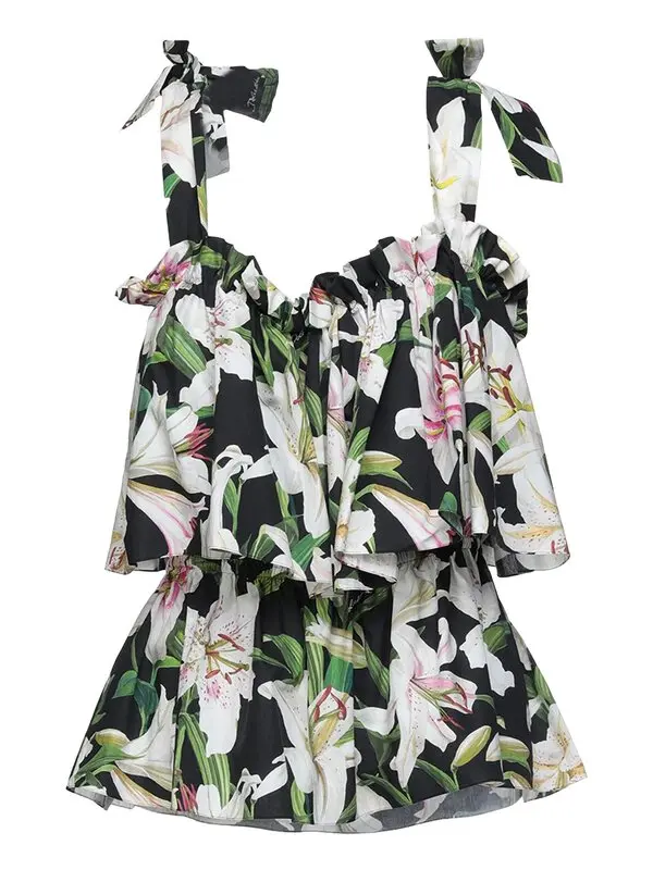 Dolce & Gabbana Sleeveless Peplum Top With Floral Print - Black