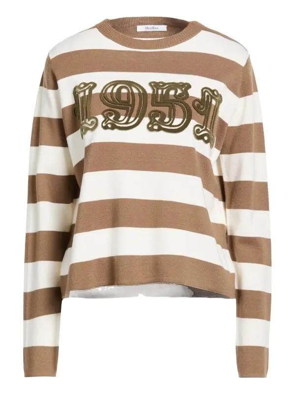 Max Mara Striped Wool Crewneck Jumper With Velvet Trims - White