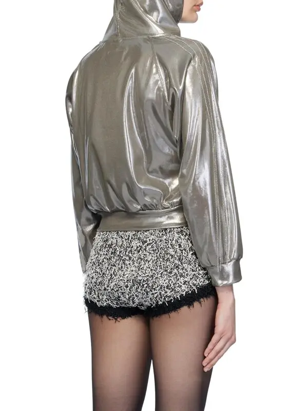 DOUBLET Hooded Metallic Zip-up Jacket With Chain Belt Accents - Multicolor