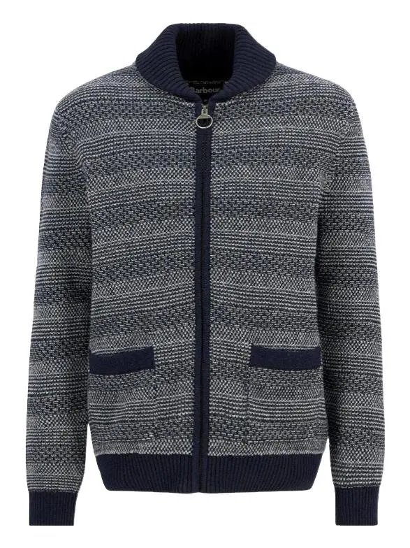 Barbour Zip-up Shawl Collar Cardigan With Ribbed Trim And Pockets - Navy