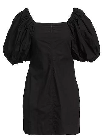 GANNI Square Neck Puff Sleeve Dress - Black