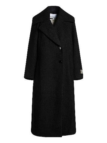 GANNI Single-breasted Bouclé Long-sleeve Coat - Black