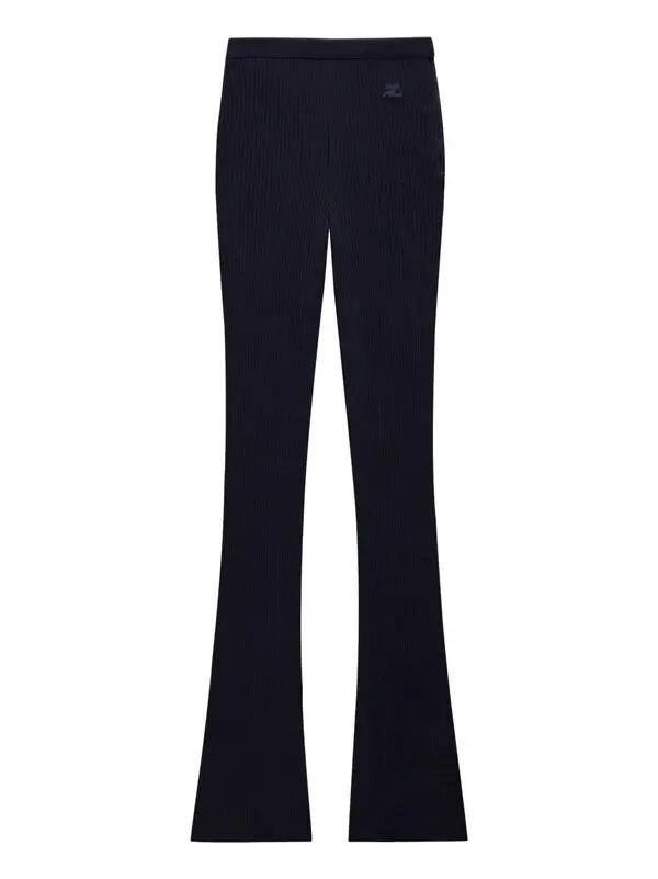 COURREGES Ribbed Flared-leg Trousers With Ac Logo - Black