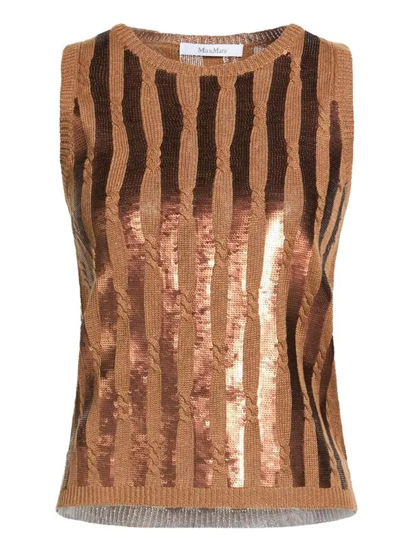 Max Mara Sleeveless Sequined Knit Top - Brown