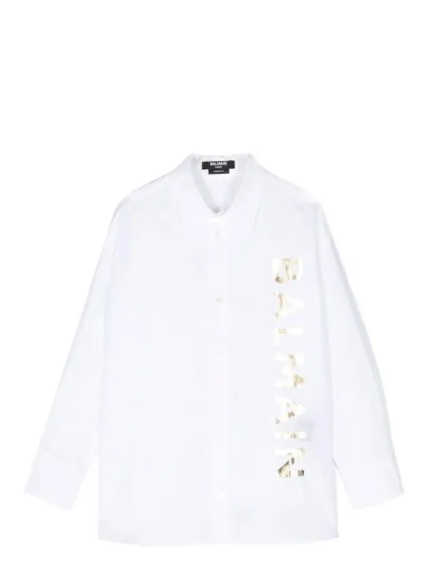 Balmain Logo Print Cotton Shirt - White