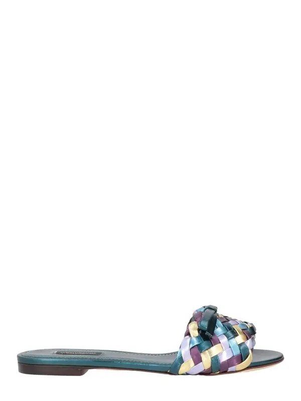 Dolce & Gabbana Metallic Bow Slide Sandals - Gray