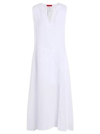 Max & Co. Max&co. Sleeveless Linen Dress With V-neck And Side Slit - White