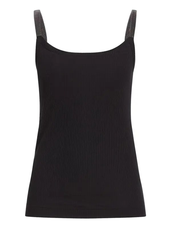 Brunello Cucinelli Ribbed Knit Suspenders Top - Black