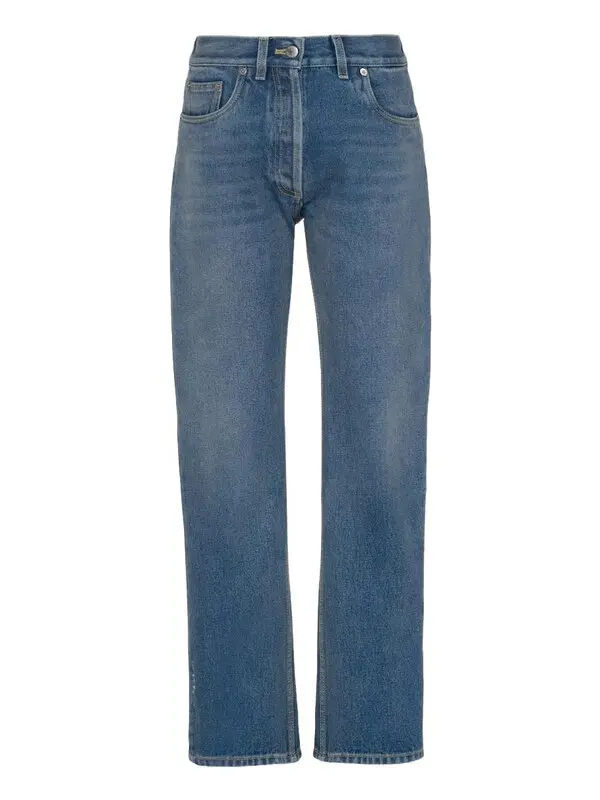 Prada Logo Plaque Mid-rise Straight-leg Jeans - Medium Blue