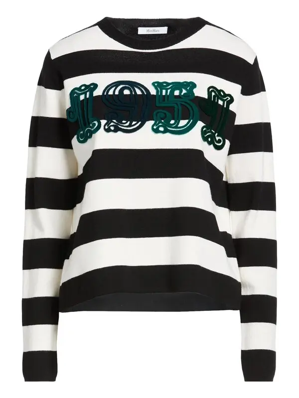 Max Mara Striped Wool Mid-weight Knit Jumper With Velvet Trims - Black