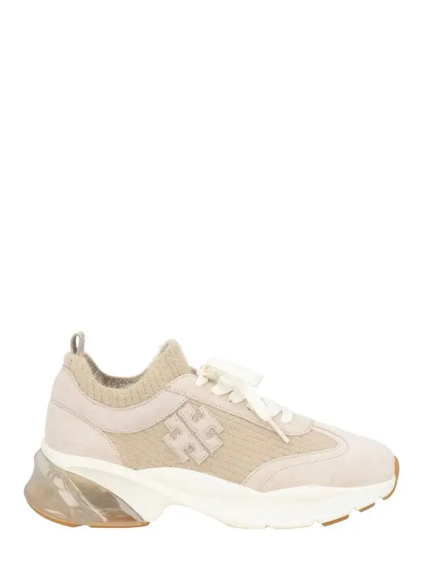 Tory Burch Lace-up Sneakers With Logo Detailing - Nude